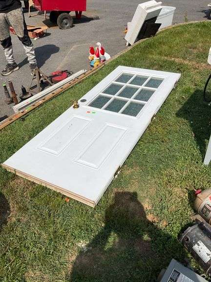 White Paneled Door With Brass Knob and Nine-Panel Glass Window, 32×80 ...