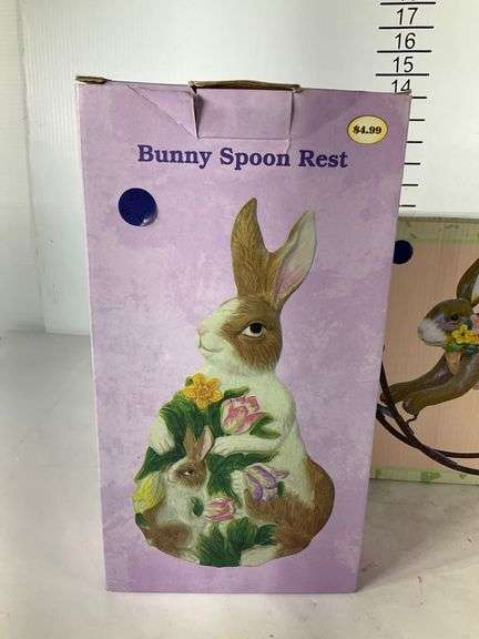 Bunny-Themed Ceramic Spoon Rest and Rocking Bunny Decorative Figurine ...