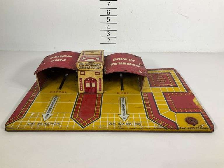 1938 Lithographed Tin Fire Department Headquarters Playset - Hash Auctions