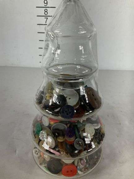 Clear Glass Tree-Shaped Container Filled with Assorted Buttons - Hash ...