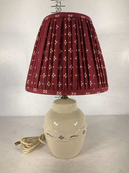 Longaberger Ceramic Table Lamp with Pleated Fabric Shade - Hash Auctions