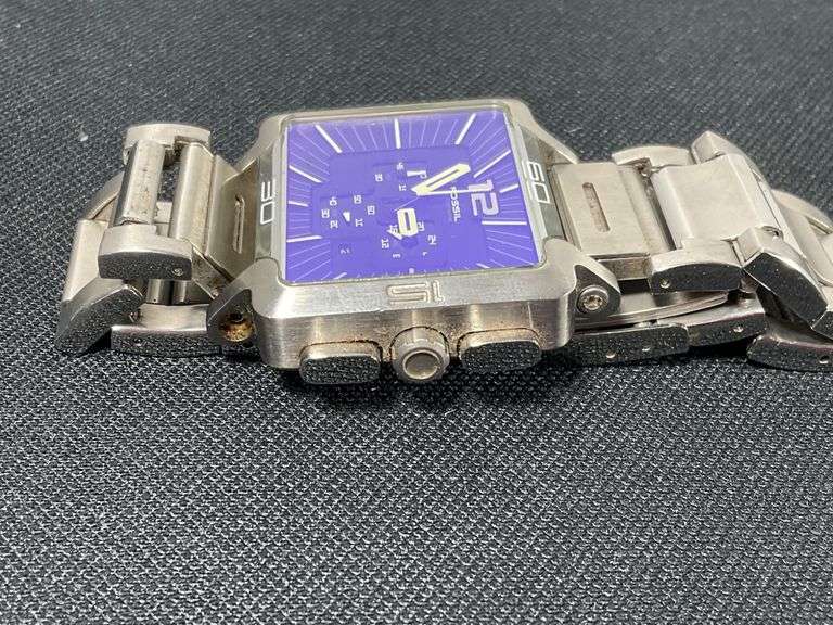 Fossil Blue Stainless Steel Square Dial Watch with Box - Hash Auctions