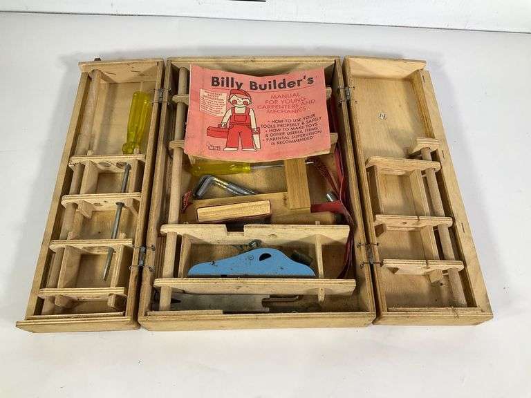 Billy Builder’s Carpenter and Mechanic Toy Tool Kit in Wooden Case ...