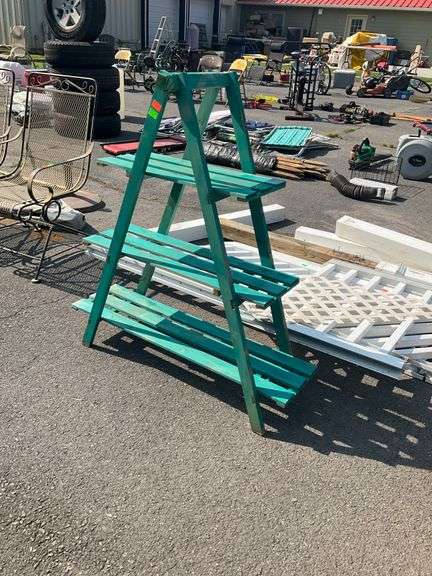 Three-Tier A-Frame Slatted Plant Stand, 42″Hx39″Lx12″W - Hash Auctions