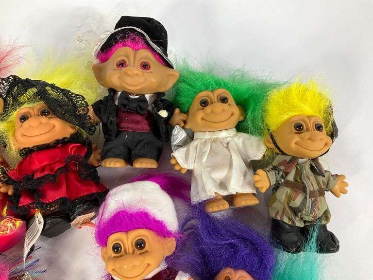 Troll Dolls with Colorful Hair and Thematic Outfits - Hash Auctions