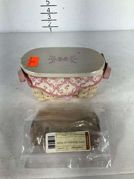 Longaberger 2005 Hope Basket with Lid and Fabric Liner - Hash Auctions