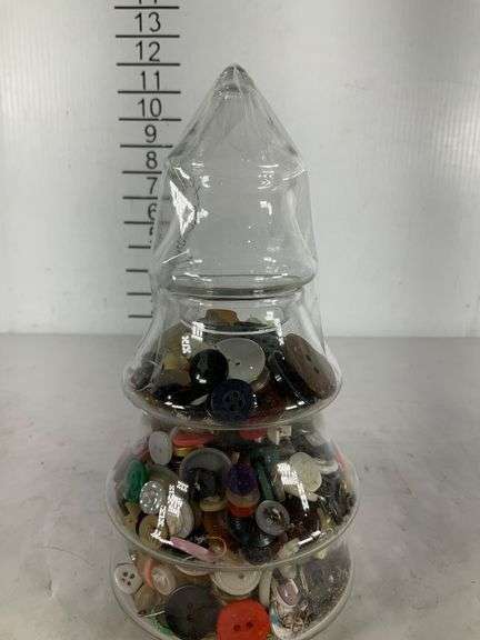 Clear Glass Tree-Shaped Container Filled with Assorted Buttons - Hash ...