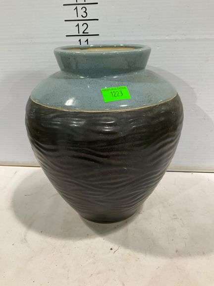 Two-Tone Ceramic Vase with Textured Black Base and Speckled Gray Top ...