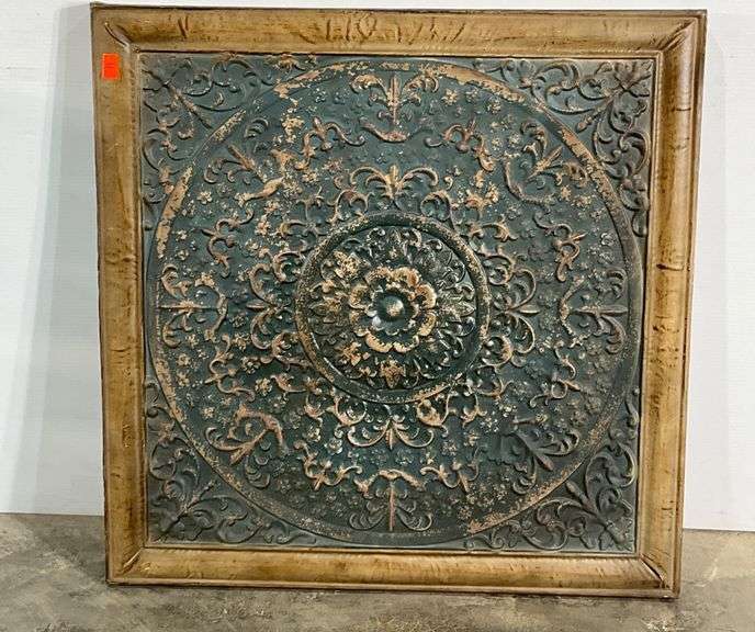 Framed Embossed Metal Wall Panel With Ornamental Design, 32×32 - Hash ...