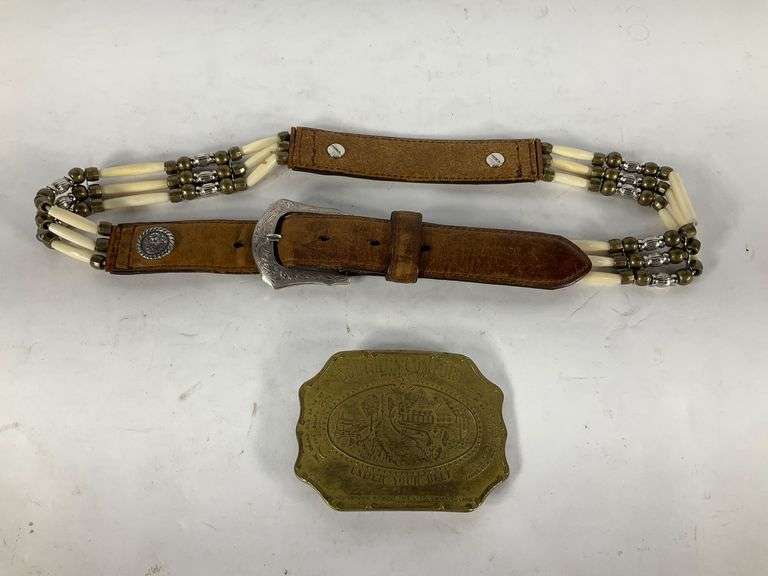 Beaded Leather Belt With Brass Buckle Marked ‘Official Souvenir 1892 ...