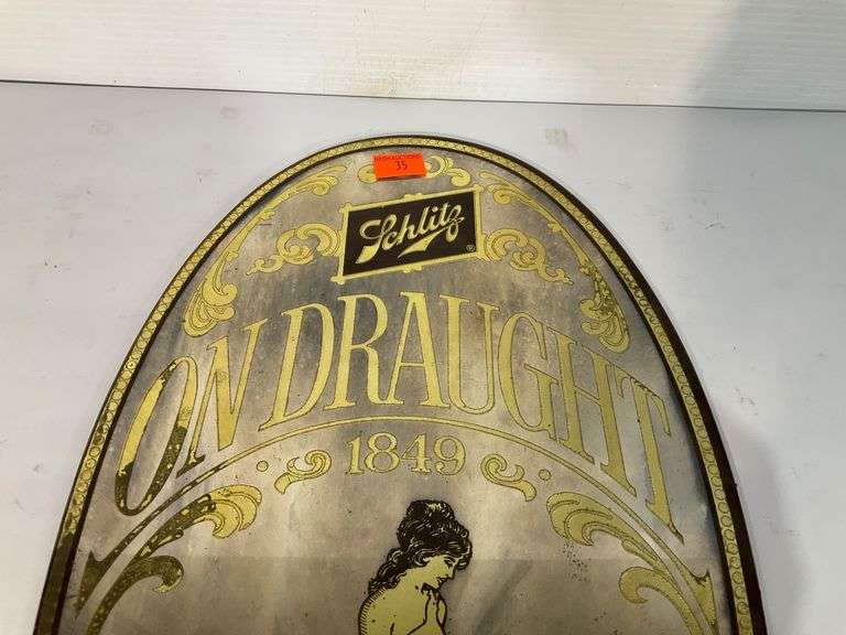 Schlitz Brewing Co. On Draught 1849 Oval Metal Sign, 12×20 - Hash Auctions