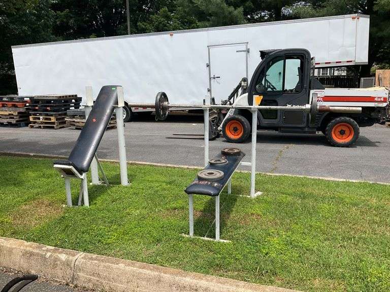 Angle Weight Bench and Straight Bench with Bar and Weight Plates - Hash ...