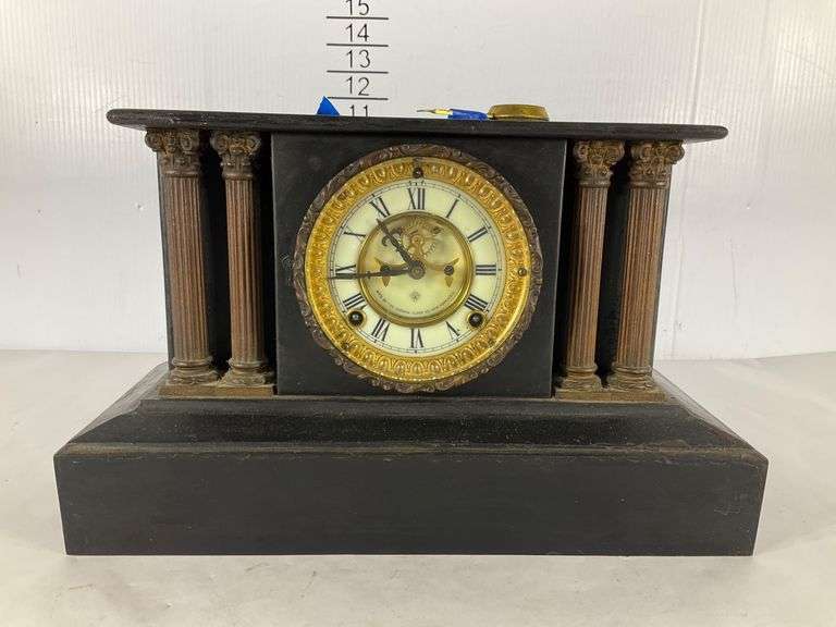 Mantel Clock With Roman Numeral Dial and Ornate Gilt Accents - Hash ...