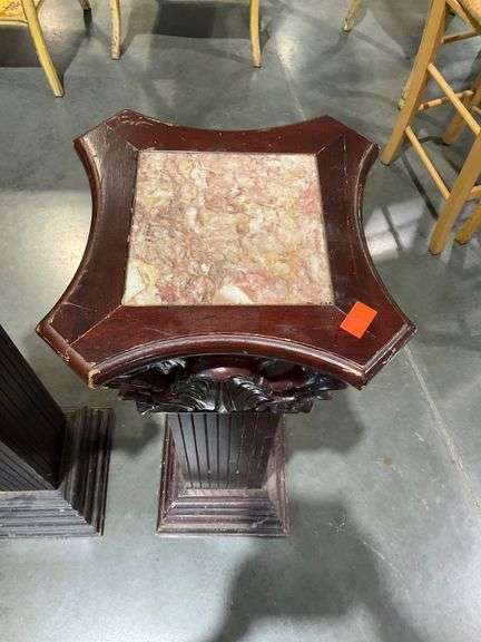 Decorative Pedestals with 7” Marble Top Inserts, 36” Tall - Hash Auctions
