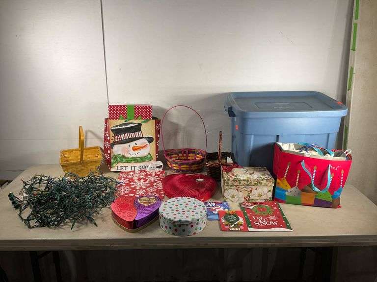 Holiday Decorations with String Lights, Gift Bags, and Storage Bin ...
