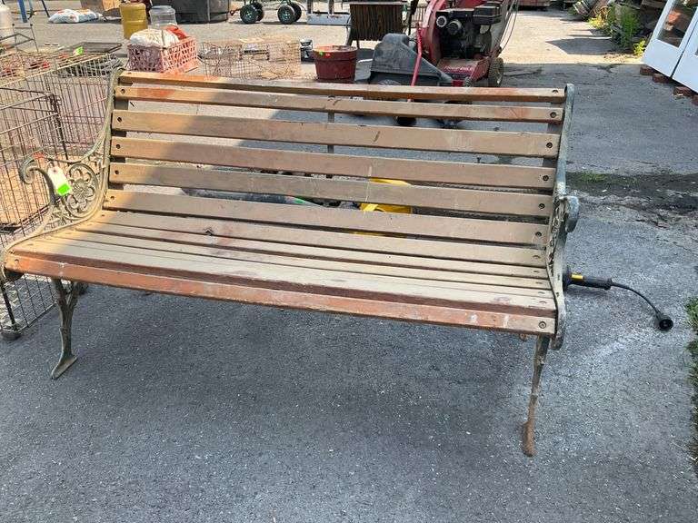 48-Inch Slatted Park Bench with Cast Iron Siding from the Pope Estate ...