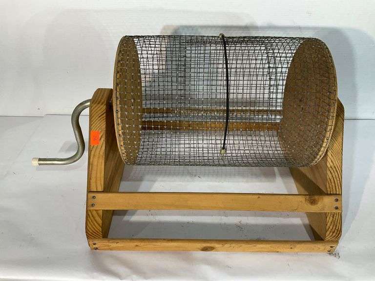 Hand-Crank Raffle Drum with Wire Mesh Barrel and Wood Frame - Hash Auctions