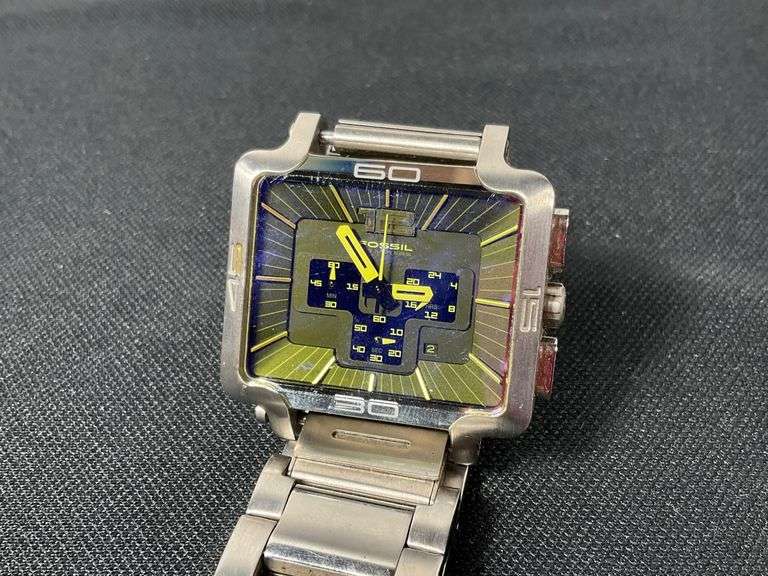 Fossil Blue Stainless Steel Square Dial Watch with Box - Hash Auctions