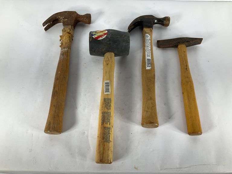 4 Assorted Hammers, Including Claw, Mallet, and Machinist-Style - Hash ...