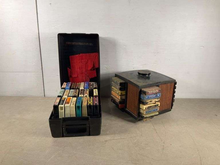 8-Track Tapes with Portable Storage and Rotating Display Case - Hash Auctions