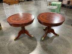 Round Pedestal End Tables with Brass-Capped Feet - Hash Auctions