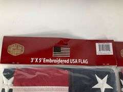 Two 3′ x 5′ Embroidered USA Flags in Original Packaging - Hash Auctions