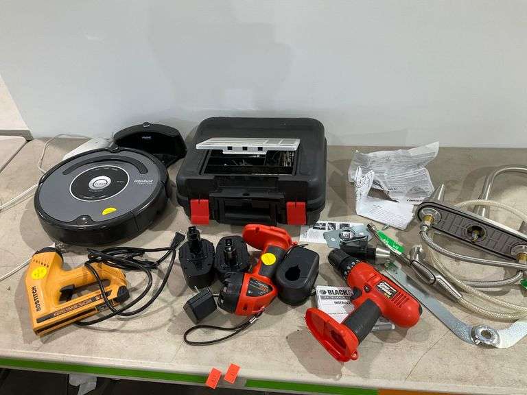 Household Tools and Equipment Including Bostitch Stapler, iRobot Roomba, Black and Decker Drill ...