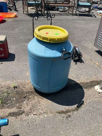 Friendship Brand Lidded Blue Container with Handles and Cracked Yellow ...