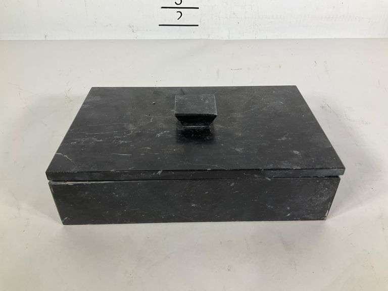 Black Marble Rectangular Box with Lift-Off Lid and Divided Interior ...