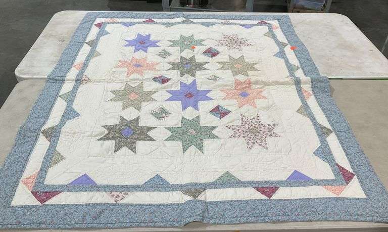 Patchwork Quilt with Star Pattern, 50 x 57 Inches - Hash Auctions