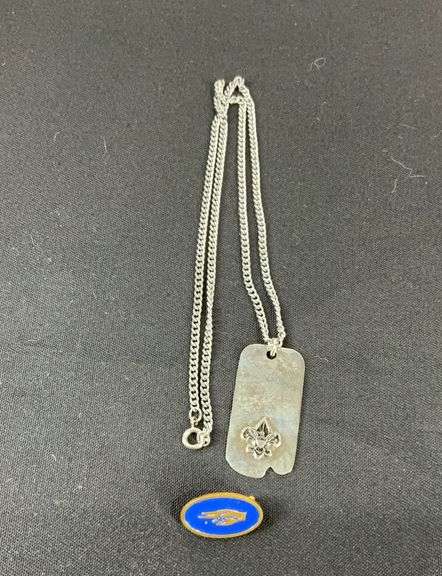Girl Scouts salute pin and Boy Scouts dog tag necklace - Hash Auctions