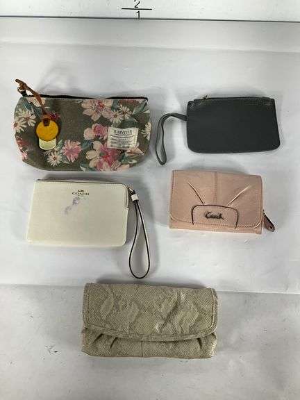 Five Assorted Wristlets and Pouches, Including Coach and Other Brands ...