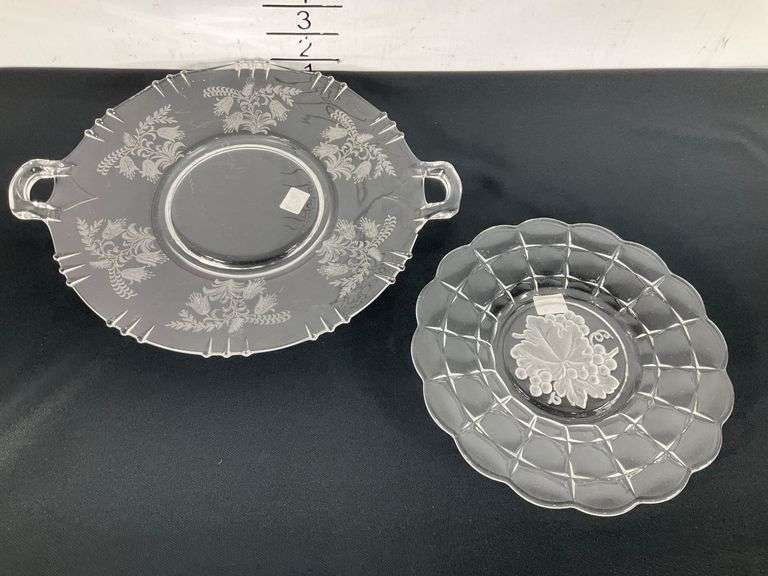 Two Clear Glass Plates with Etched Floral and Fruit Motifs from the ...