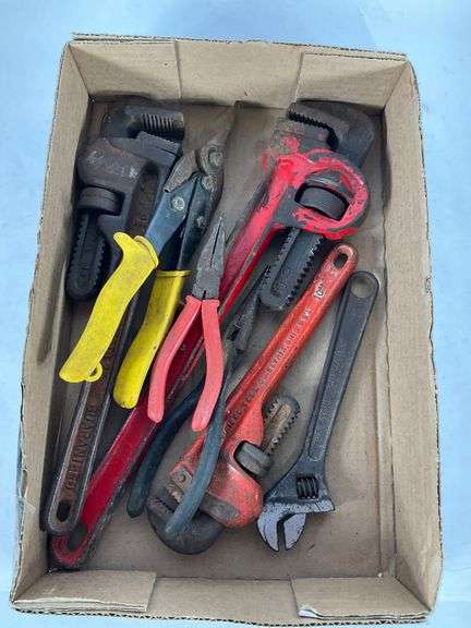 Hand Tools Including Pipe Wrenches, Pliers, and Adjustable Wrench ...