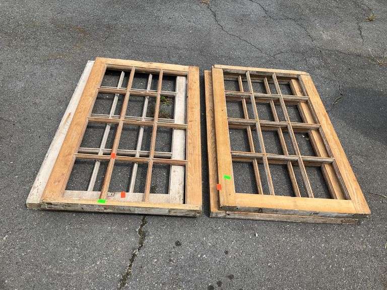 Four 12-Panel Wooden Window Frames with Damage - Hash Auctions