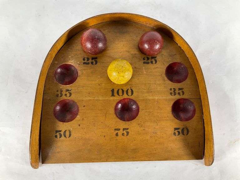 Vintage Wooden Tabletop Ball Toss Game With Colored Balls - Hash Auctions