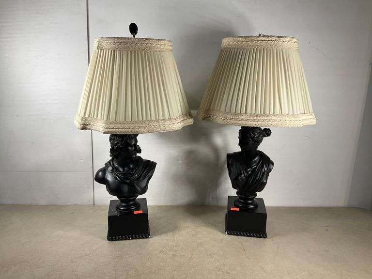 Neoclassical Artemis and Apollo Bust Table Lamps, 31” Tall - Hash Auctions