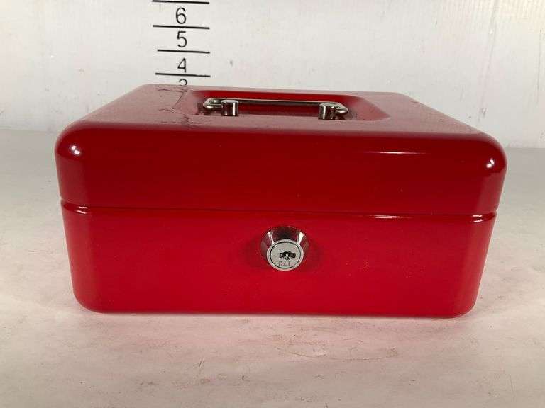 Red Metal Cash Box with Carry Handle and Lock, No Key, 7x6in - Hash ...