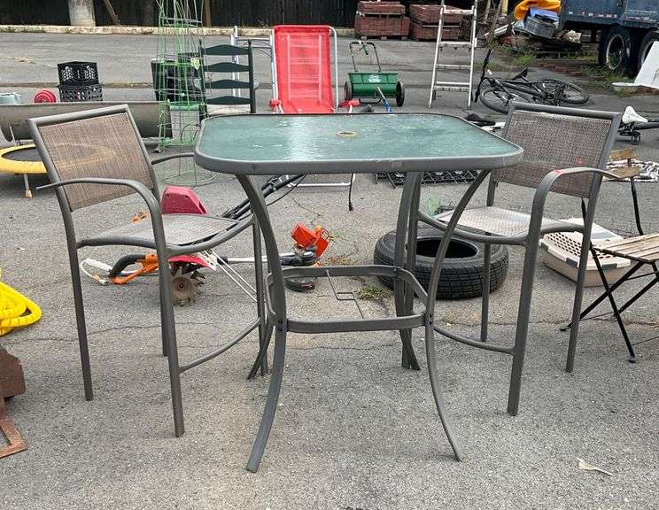 3-Piece Patio Set with High top Glass-Top Table and Two Chairs - Hash ...