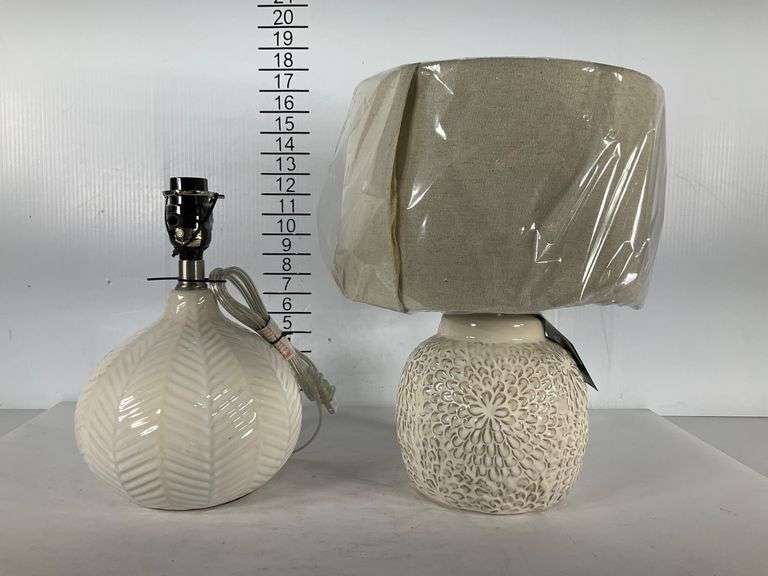 Two Ceramic Table Lamps with Textured Designs and Shade - Hash Auctions