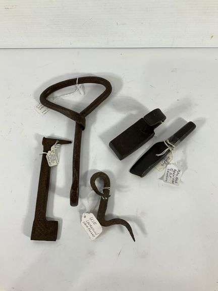 Five Vintage Iron Hand Tools Including Hooks and Hammerheads, Hoof Pick ...