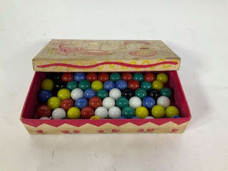 Boxed Set of Multicolored Glass Marbles in Decorative Cardboard Box ...