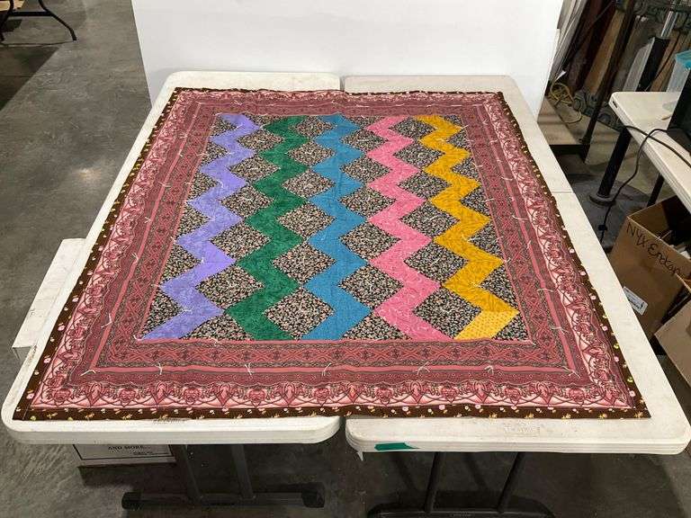 Handmade Tufted Quilt with Chevron and Floral Patterns, 55×62 Inches ...