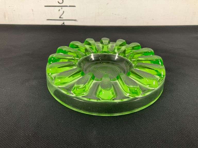 Green Uranium Glass Ashtray with Pro-Tec-To Mark and Patent Number ...