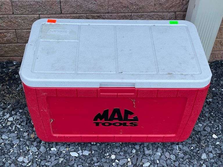 Red Mac Tools Coleman Hard-Sided Cooler with Hinged Lid - Hash Auctions