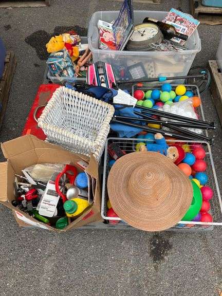 Pallet Lot of Assorted Items Including Toys, Hat, Balls, and Tools ...