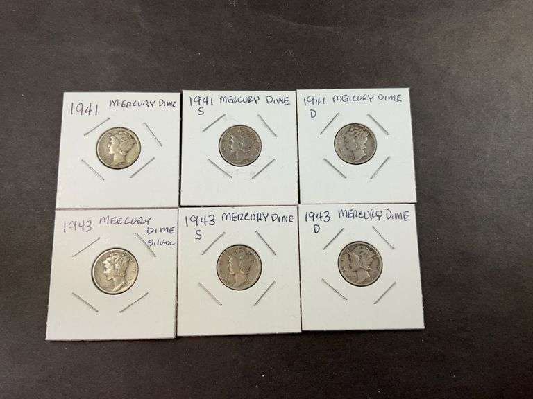 Six mercury dimes, 1941, 1941S, 1941D, 1943, 1943S, and 1943D - Hash ...