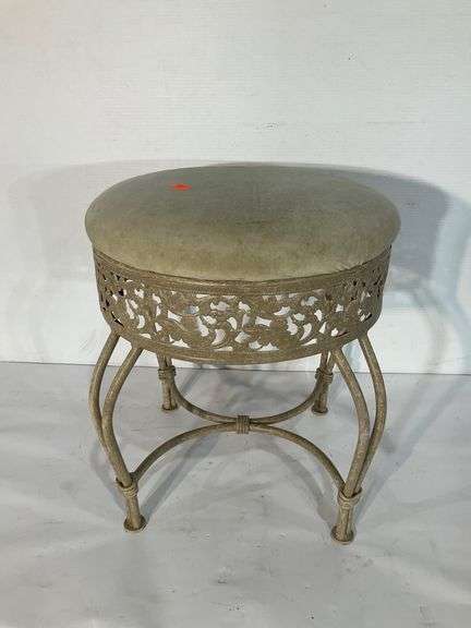 Metal Accent Stool with Upholstered Seat and Decorative Pierced Apron ...