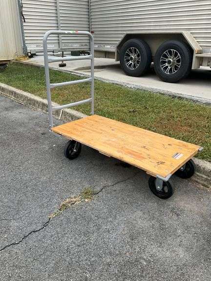 Four-Wheel Platform Cart with Wooden Platform and Metal Ladder Back ...