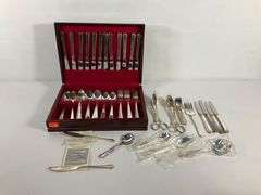 Silver-Plated Oneida Flatware Set with Storage Box and Assorted Serving ...